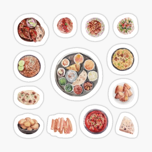 "Assorted Indian Food" Sticker for Sale by NiftyTrinket | Redbubble