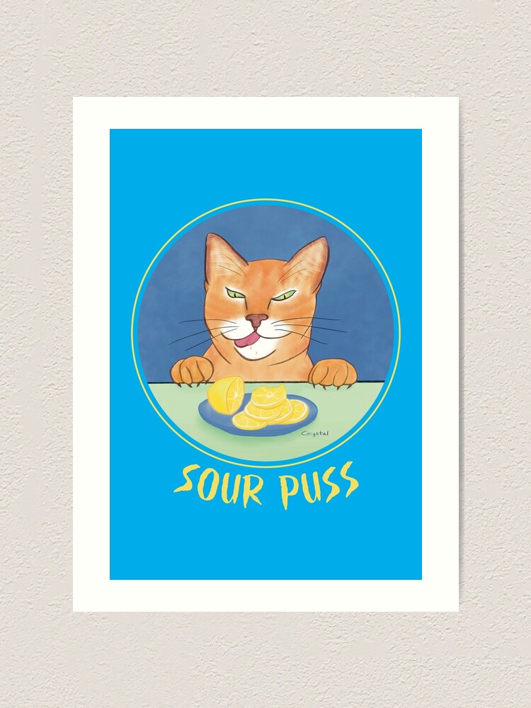 "Sour Puss – Funny illustration of a cat’s reaction to tasting a lemon ...