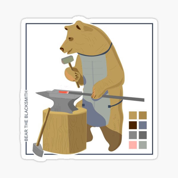 "BEAR THE BLACKSMITH" Sticker for Sale by PHFurukawa | Redbubble