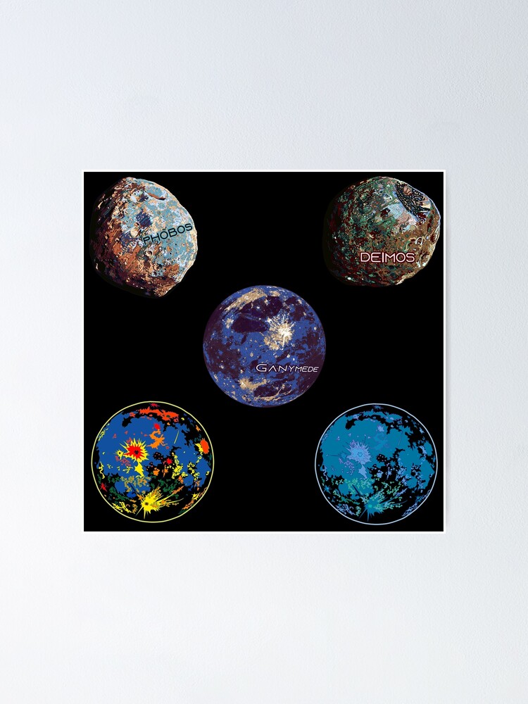"Moons: Moon, Phobos, Deimos & Ganymede Sticker Pack" Poster for Sale ...