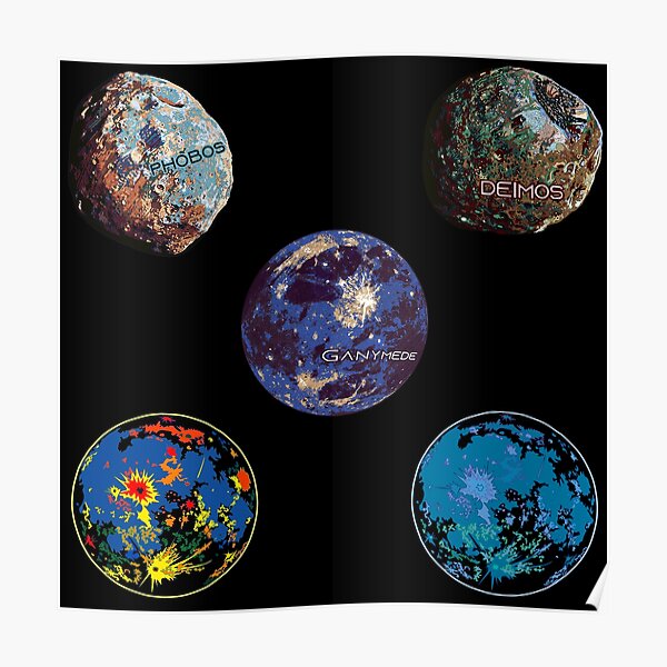 "Moons: Moon, Phobos, Deimos & Ganymede Sticker Pack" Poster for Sale ...
