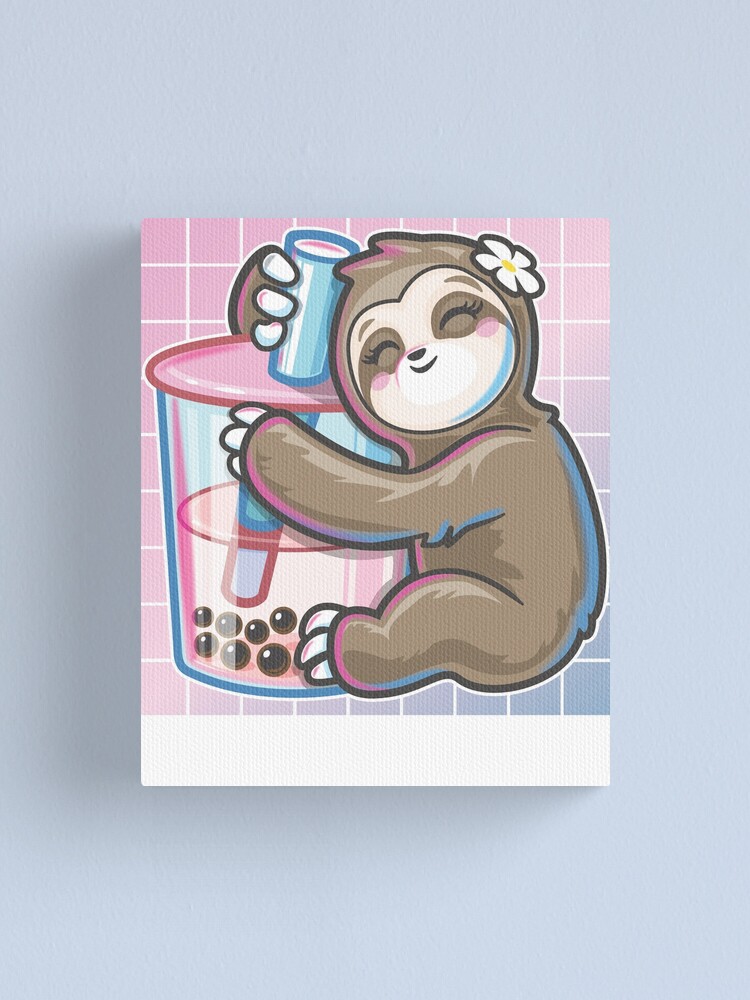" Kawaii Sloth Hugging Boba Bubble Milk Tea " Canvas Print for Sale by ...
