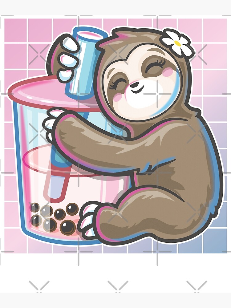 " Kawaii Sloth Hugging Boba Bubble Milk Tea " Canvas Print for Sale by ...