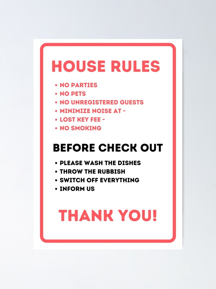  House Rules For Vacation Rentals Poster For Sale By IronMark19 