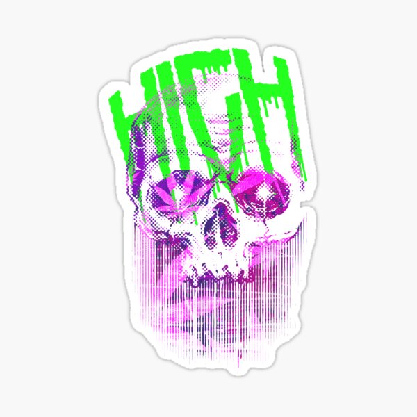 "Fluo Stoner Skull HIGH AF" Sticker for Sale by Ikaroots | Redbubble