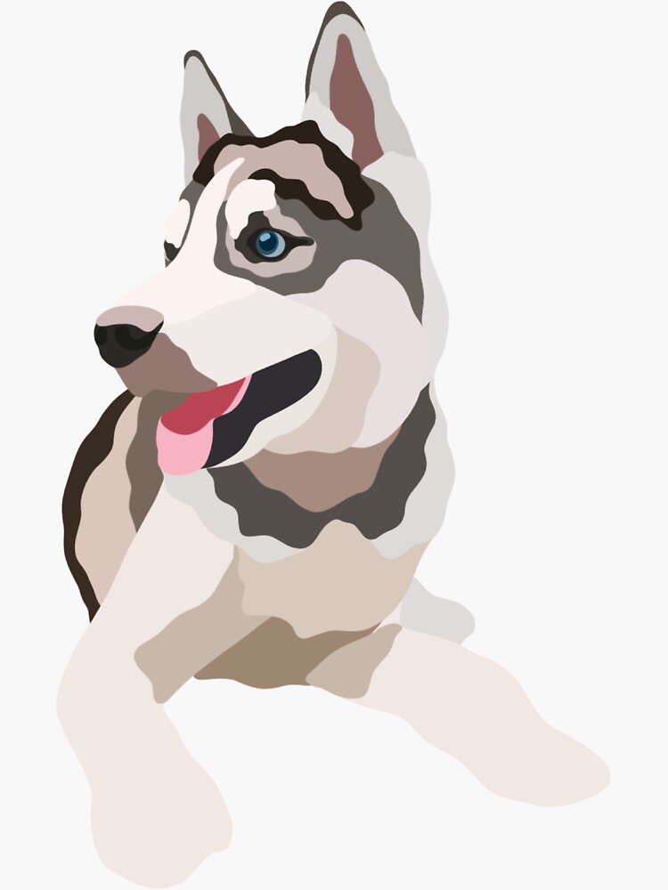"Pomsky Dog Portrait Digital Illustration" Sticker for Sale by ...