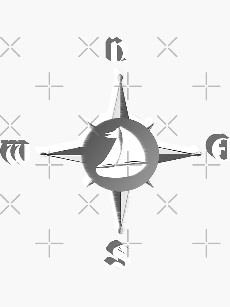 "shaded compass motif with sailing ship silhouette, sea" Sticker for ...