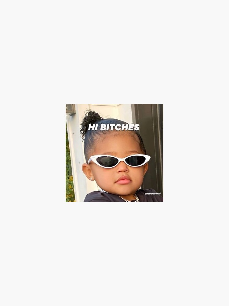 "hi bitc*es / stormi" Sticker for Sale by funtees55 | Redbubble