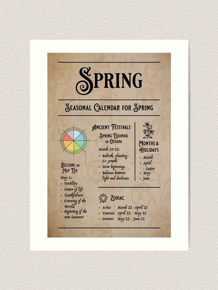 "Vintage Seasonal/Pagan Calendar for Spring" Art Print for Sale by ...