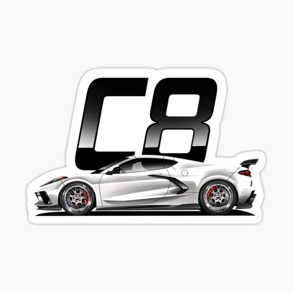 "Corvette C8 White" Sticker for Sale by Jalcalart | Redbubble