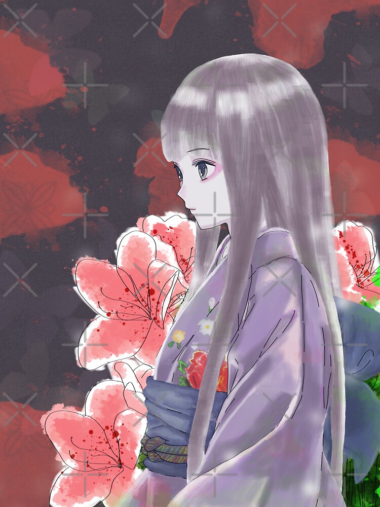 "Girl in Kimono, Low key Anime, Japanese floral aesthetics" Sticker by ...