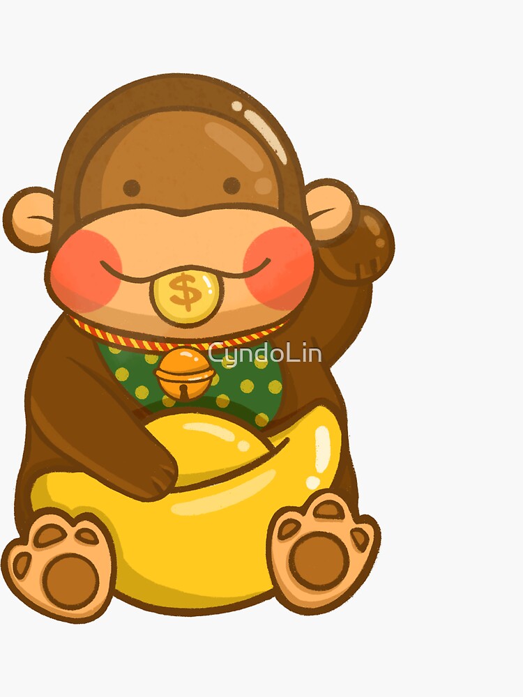 "Lucky Monkey " Sticker for Sale by CyndoLin | Redbubble