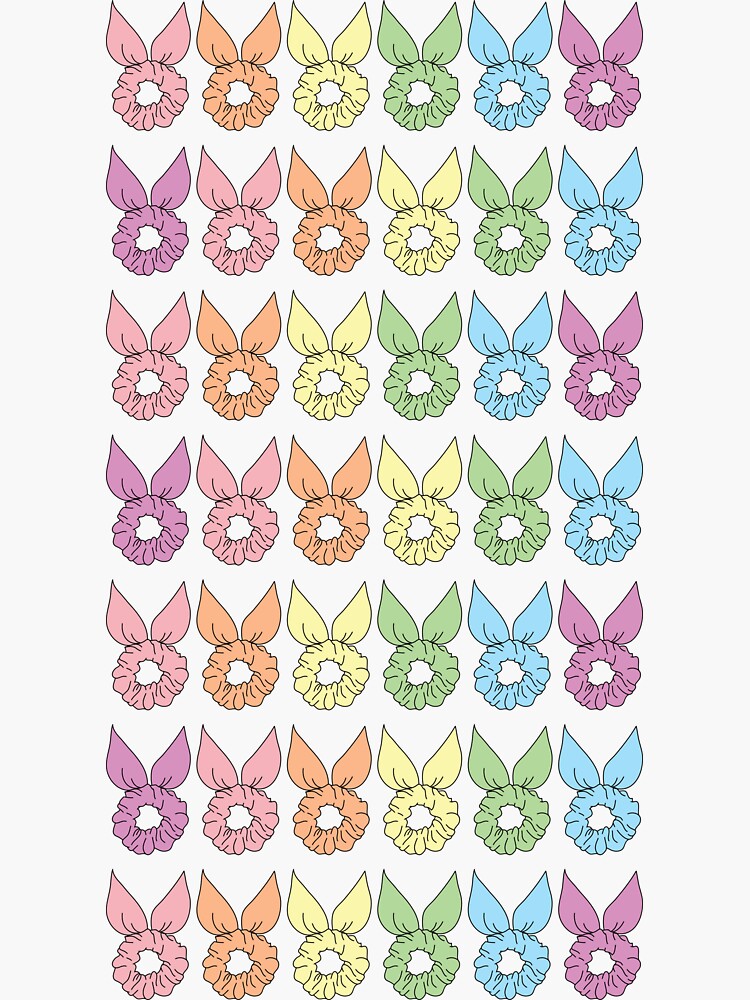 "Pastel Rainbow Bunny Ear Scrunchies Kawaii Hair Art" Sticker for Sale ...