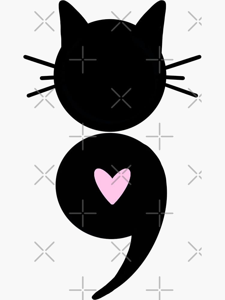"Cat Semicolon " Sticker by bloomingviolets | Redbubble