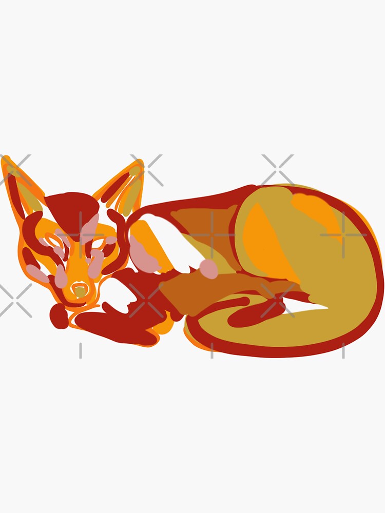 "Fox at rest graphic design in russet, orange and gold" Sticker for ...