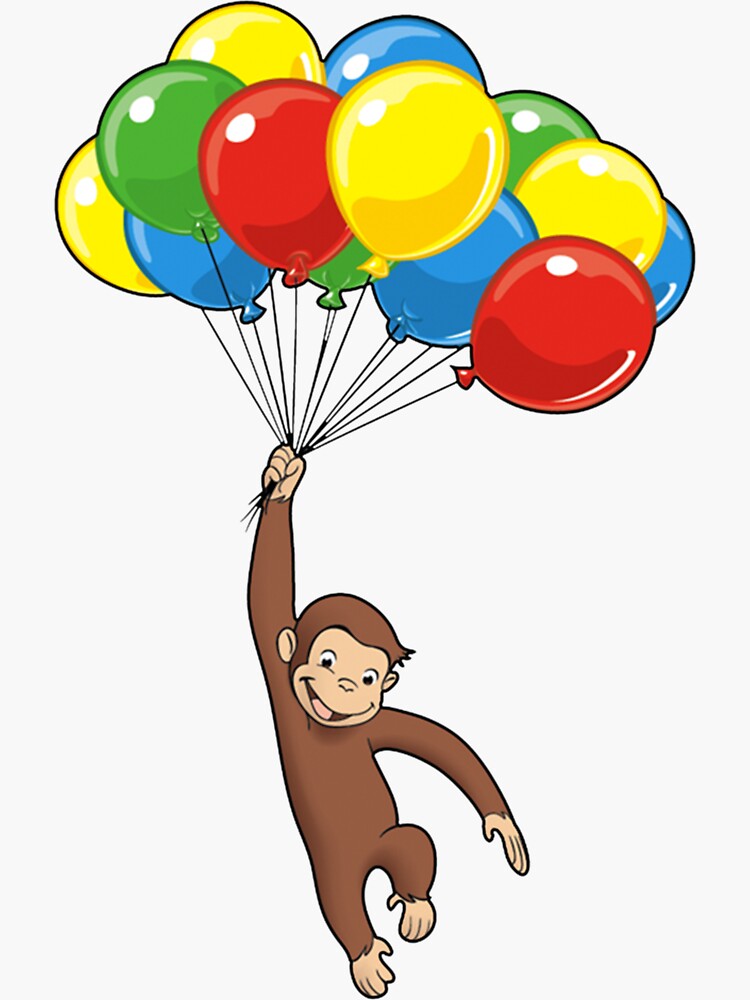 "Curious George balloons" Sticker for Sale by GeorgeFan | Redbubble
