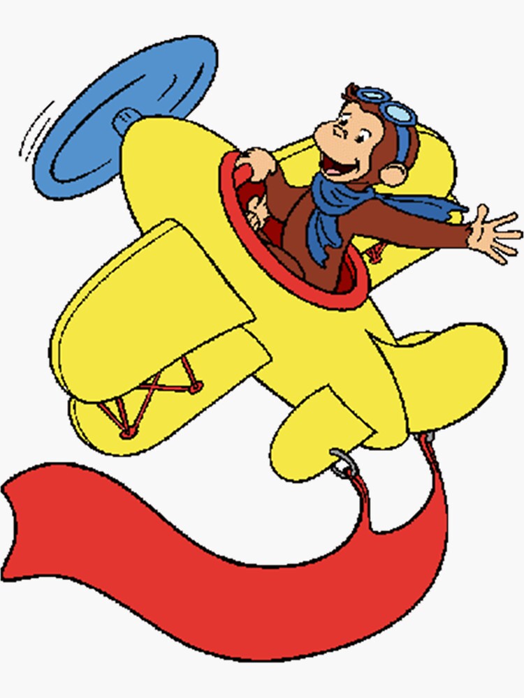"Curious george in an airplane" Sticker for Sale by GeorgeFan | Redbubble