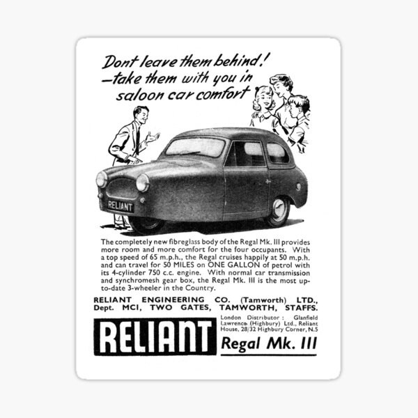 "Vintage Reliant Regal Advert from 1956" Sticker by Scenebyrail | Redbubble