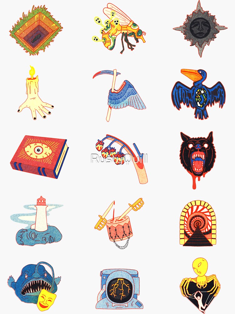 "15 Fears Risograph Icons" Sticker for Sale by RustyQuill | Redbubble