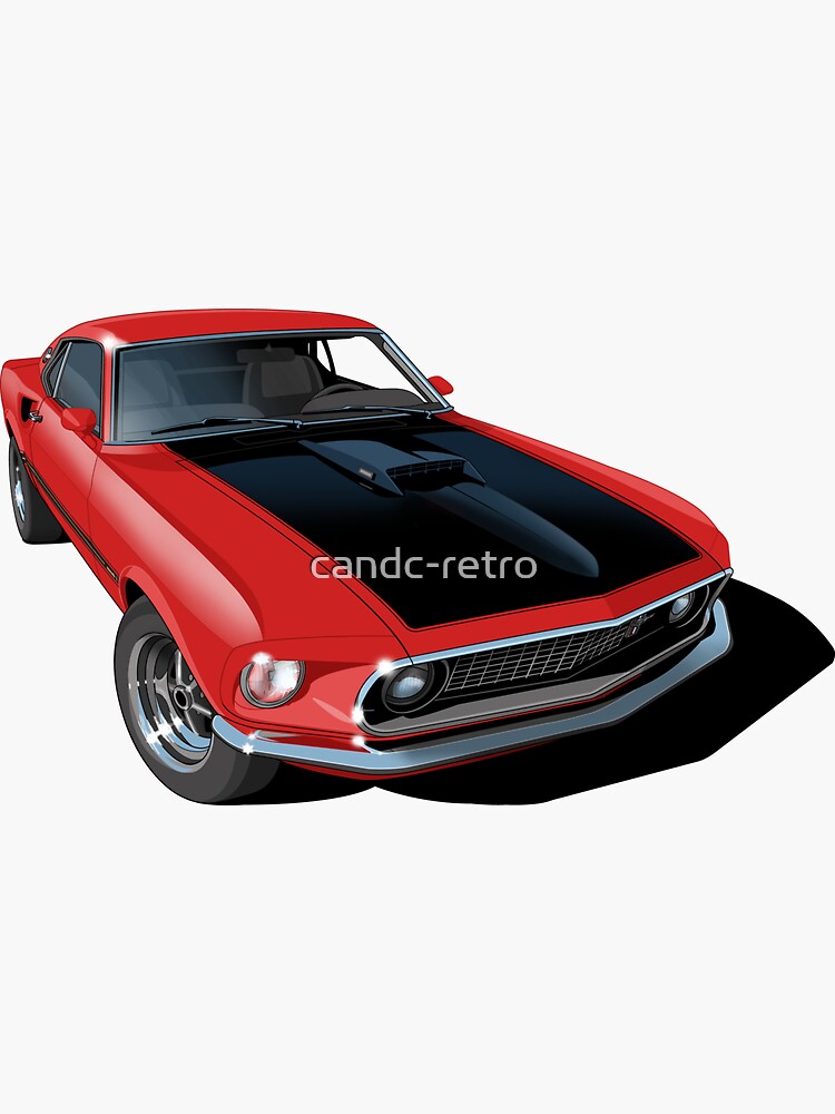"1969 ford mustang mach 1 in red" Sticker for Sale by candc-retro ...