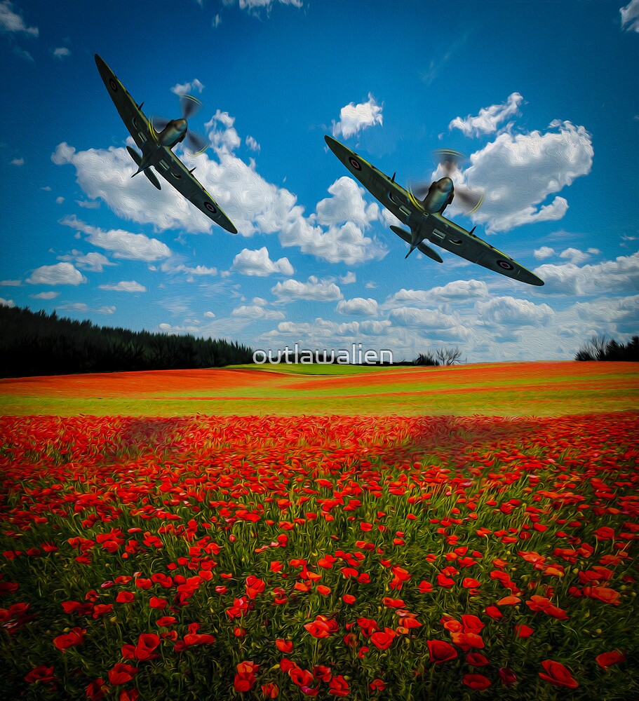 "Spitfires Tribute Poppy Flypast Oil Painting" by outlawalien | Redbubble