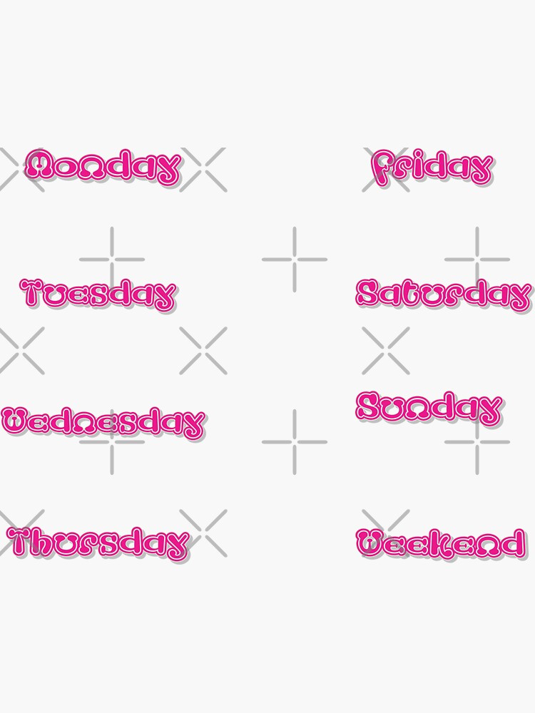 "Days Of The Week- Pink" Sticker by ylavine-rb | Redbubble