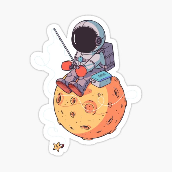 "FISHERMAN COSMONAUT - SPACE - MOON" Sticker by LaMelv | Redbubble
