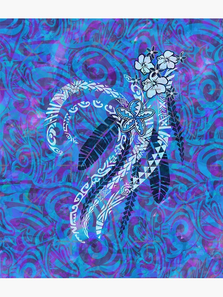 "Hawaiian - Samoan - Polynesian Blue Aquarell Tapa Art Board" Poster ...