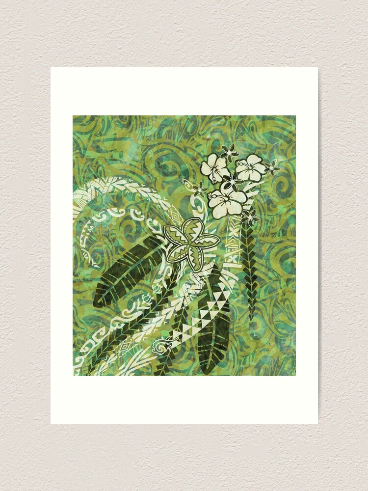 "Hawaiian - Samoan - Polynesian Green Watercolor Tapa Art Board" Art ...