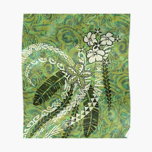 "Hawaiian - Samoan - Polynesian Green Aquarell Tapa Art Board" Poster ...