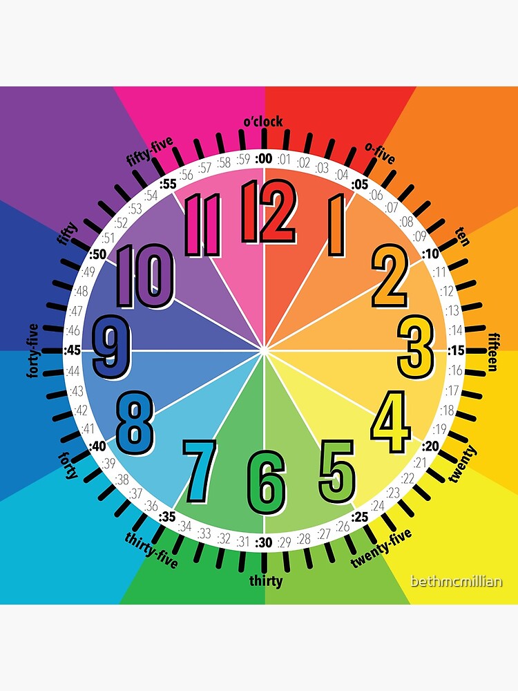 "Learn to Tell Time Color Wheel Clock" Clock for Sale by bethmcmillian ...