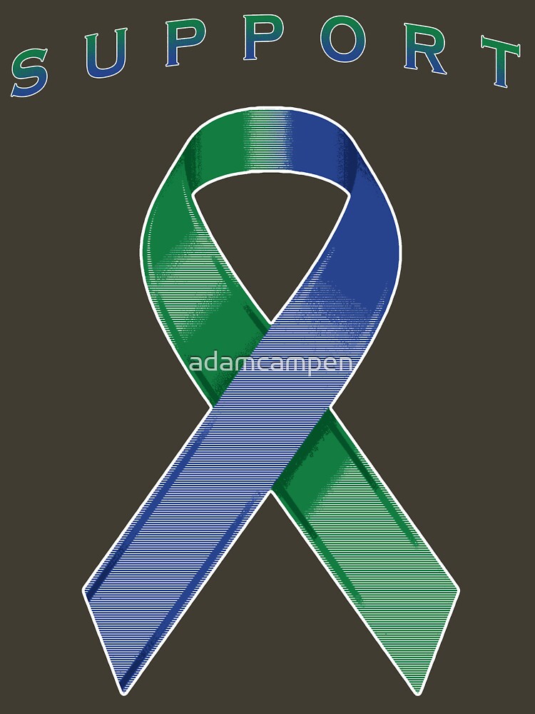"Green & Blue Awareness Ribbon of Support" T-shirt by adamcampen ...