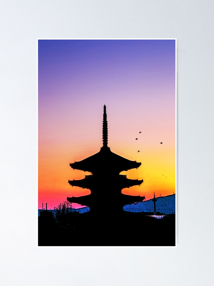 "Japanese temple, sunset in Japan" Poster for Sale by shodark | Redbubble