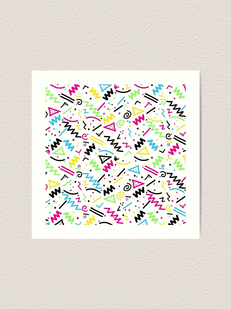 "Retro 80's 90's Neon Pink Green Blue Yellow Doodle" Art Print for Sale ...