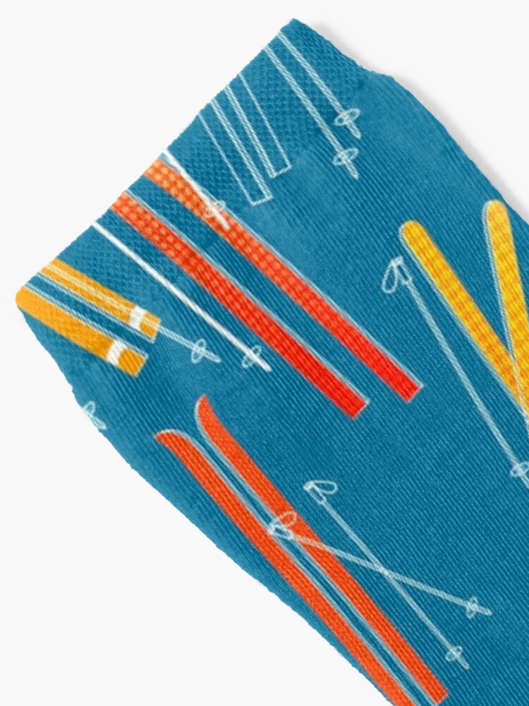 Colorful, Retro Skis pattern on dark blue | Socks sold by Sarah Brown ...