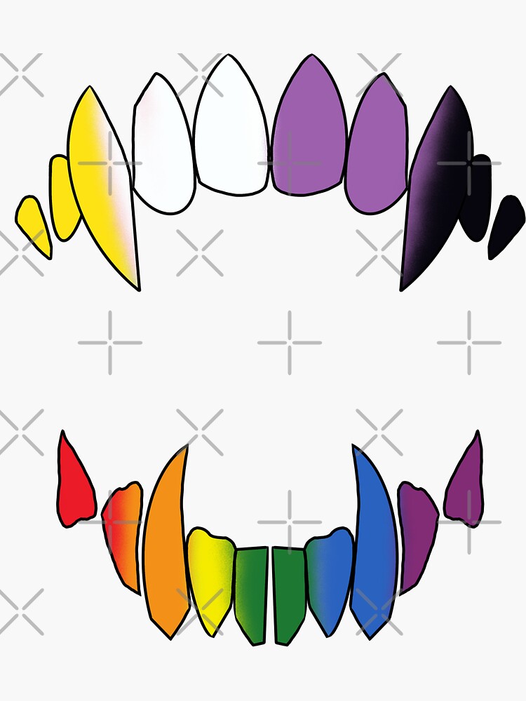 "Non-Binary Gay LGBT Rainbow Vampire Teeth" Sticker by AAK-Art | Redbubble