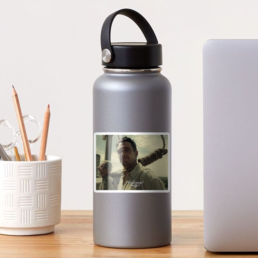 ""First time? Huh?" Meme from The Ballad of Buster Scruggs" Sticker for ...