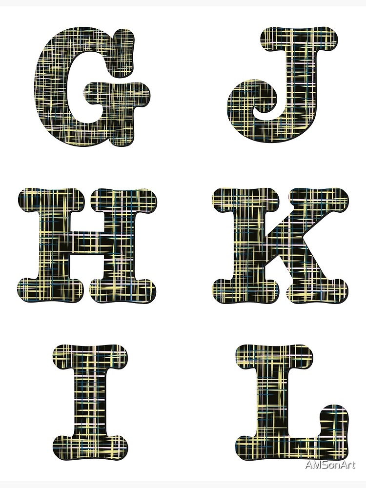 "Yellow Grid Abstract letters G, H, I, J, K, L alphabet pack" Art Print ...