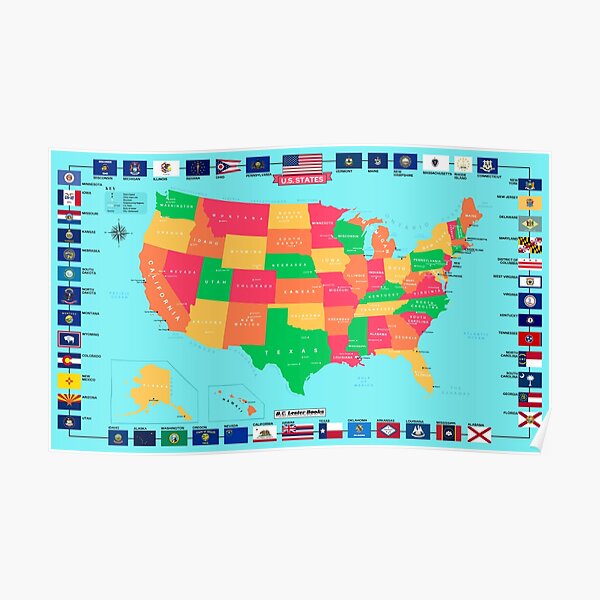 "Detailed USA Map With State Flags" Poster by BCLester | Redbubble