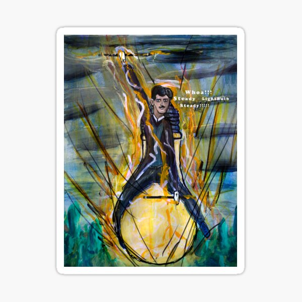 "Nikola Tesla Riding The Light Bulb" Sticker for Sale by Followthedon ...