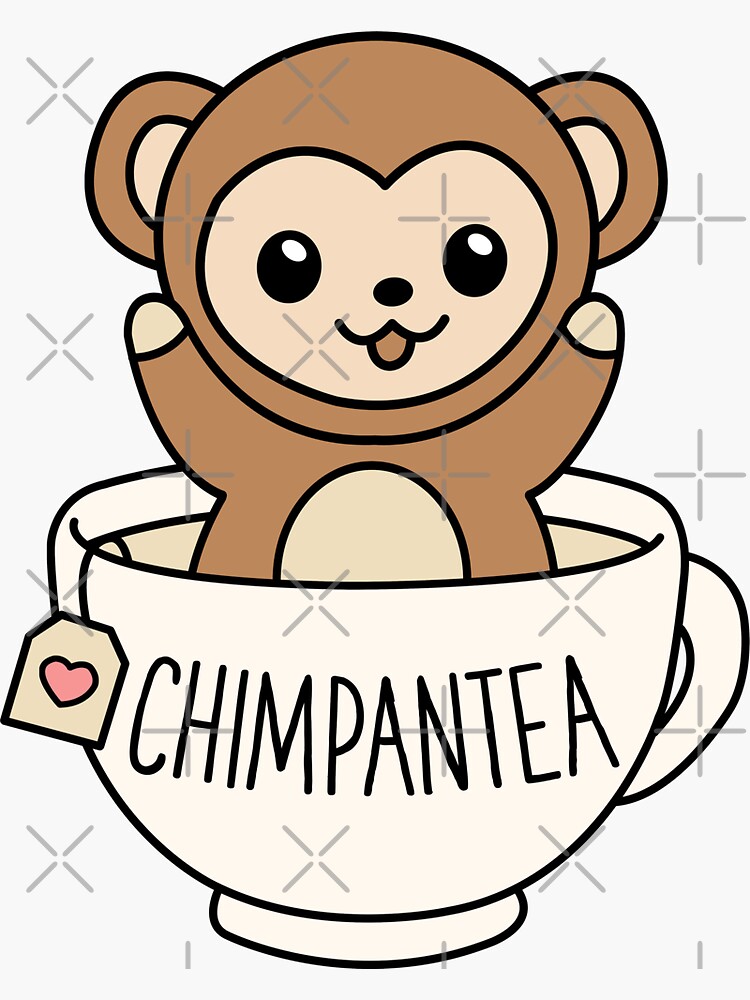 "Chimpantea Cute Chimpanzee Tea Gift Funny Pun Chimp Kawaii" Sticker ...