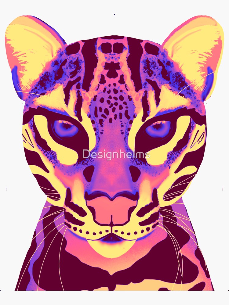 "Neon ocelot" Sticker for Sale by Designhelms | Redbubble