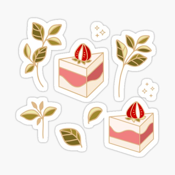 " Pink Strawberry Cheese Cake and Leaf" Sticker for Sale by artflorara ...