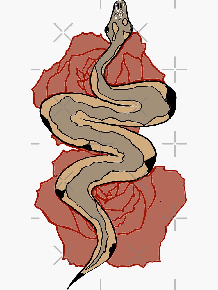 "Ball Python on Roses " Sticker for Sale by hailey-r12 | Redbubble