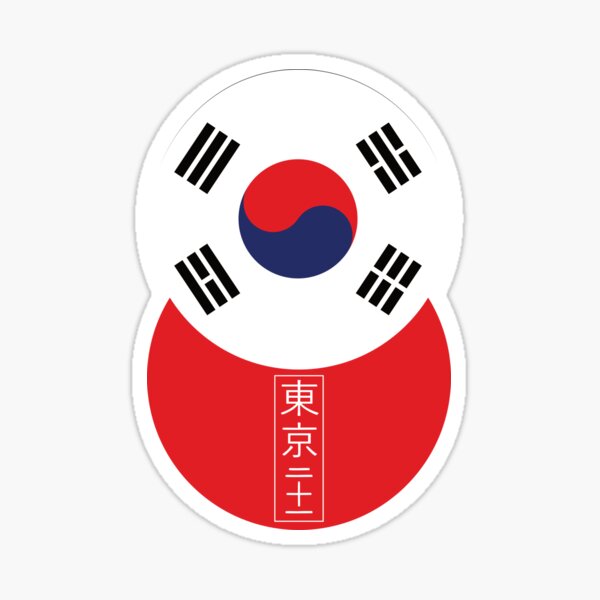 "South Korea and Japanese flag roundels with Tokyo 21 in Kanji ...