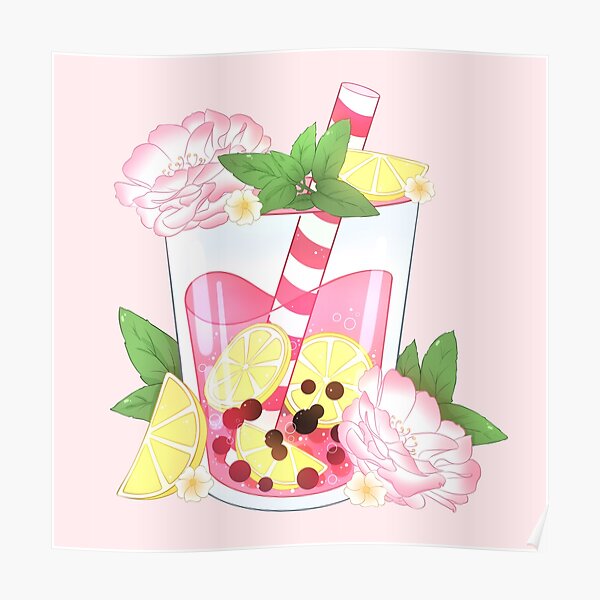 "Pink Lemonade Boba Tea" Poster for Sale by averiillustrate | Redbubble
