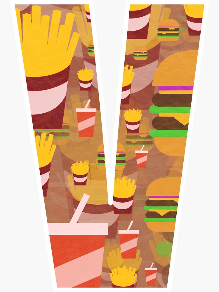 Pegatina «Letra V - Hamburguesas con papas fritas y refrescos - Arte de ...