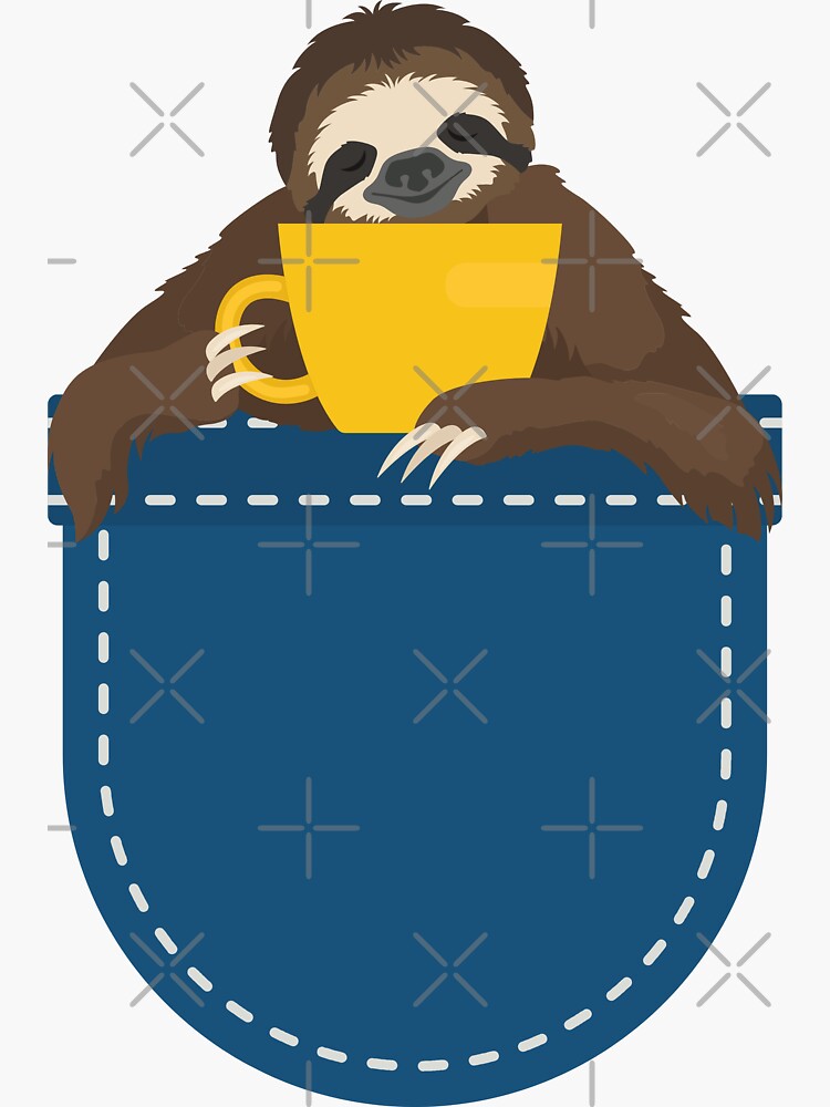 "Cute sloth drinking coffee in a pocket. " Sticker for Sale by ...