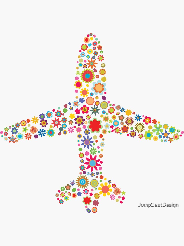"Colorful Flower Airplane - White Background" Sticker for Sale by ...