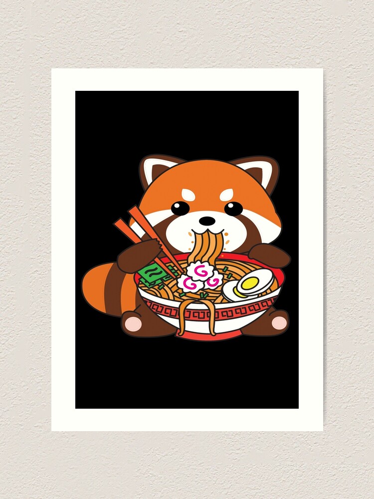 "Cute Kawaii Red Panda Eating Ramen Noodles" Art Print for Sale by ...